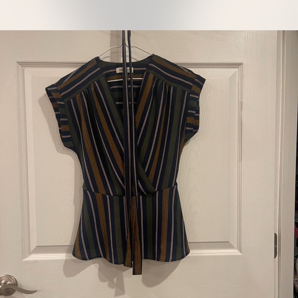 Monteau | Tops | Monteau Black And Gold Striped Blouse | Poshmark